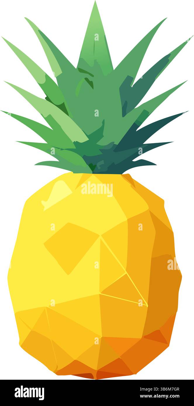 A low poly pineapple with sharp geometric shapes and vibrant colors ...