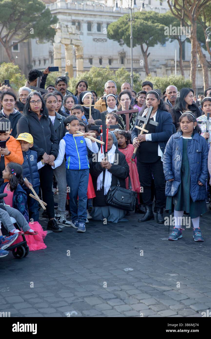 March 24, 2024, Rome, Italy: People carry crosses during the Stations ...