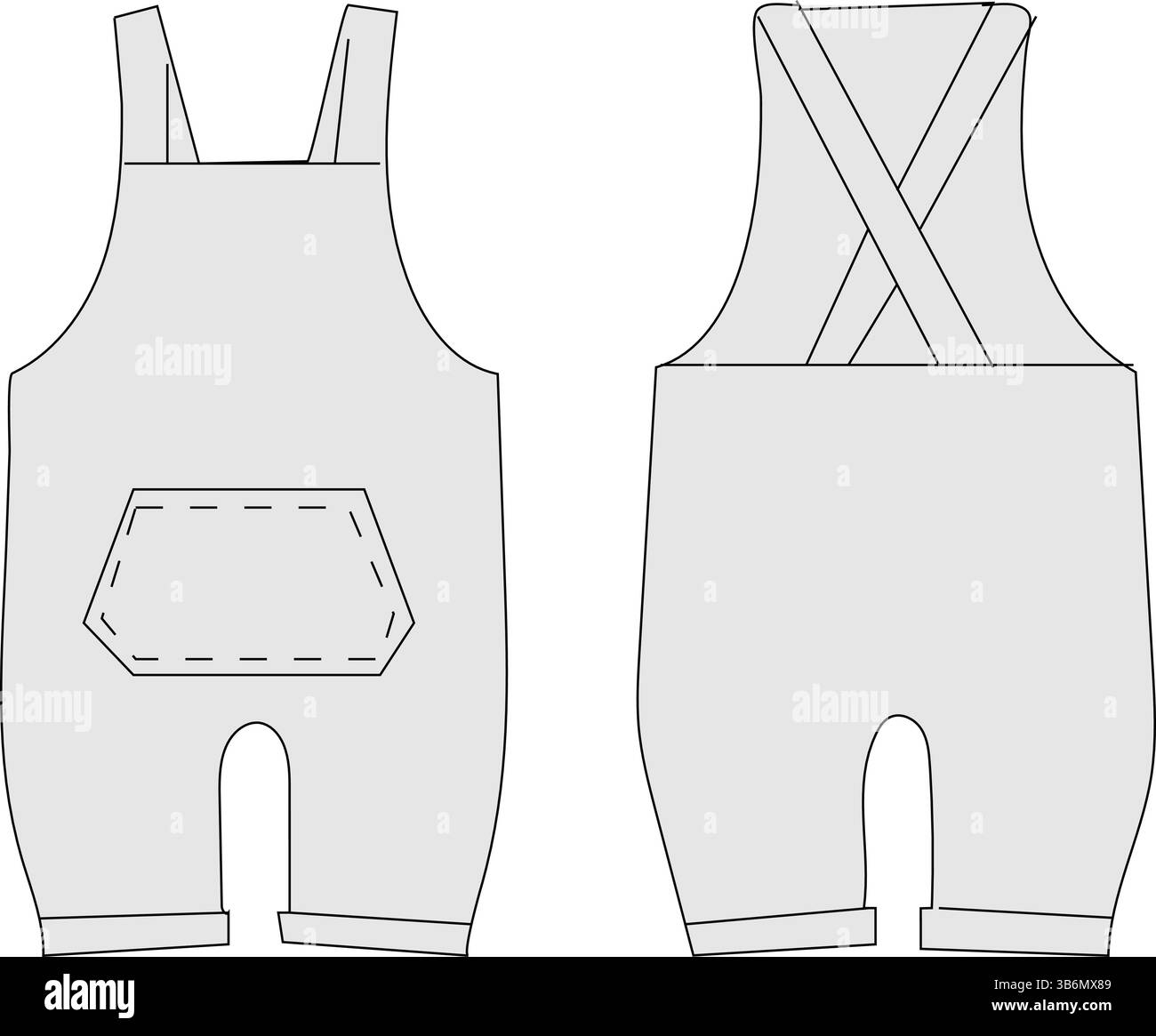 Bib Overalls Technical Fashion Illustration | Flat Apparel Template CAD ...