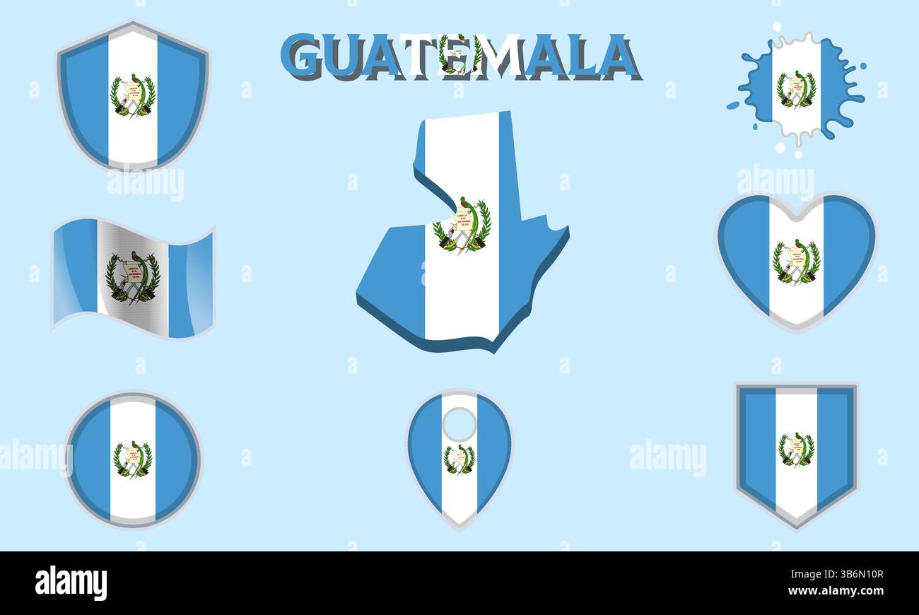 Collection of flags and coats of arms of Guatemala in flat style with ...