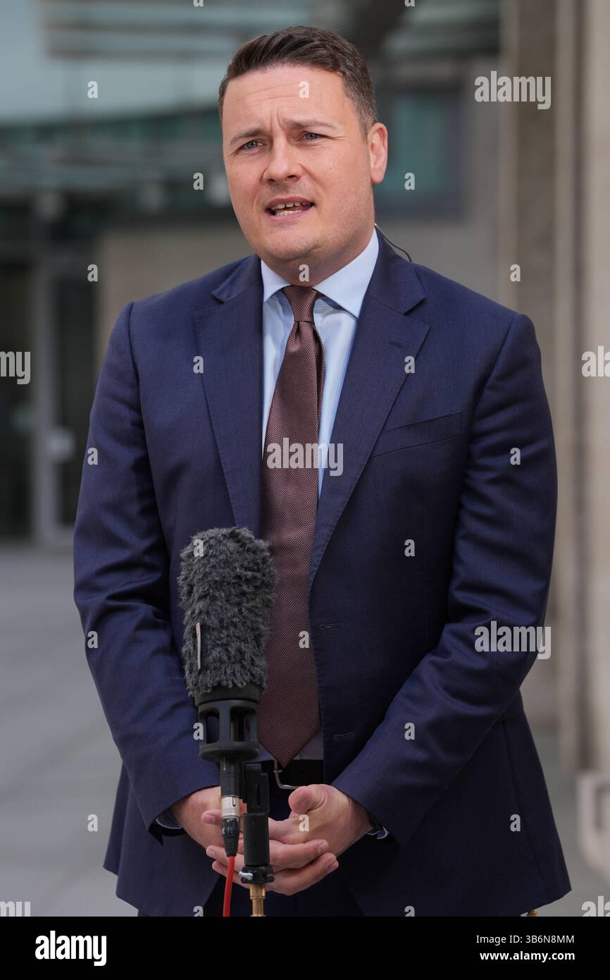 Health Secretary Wes Streeting doing media interviews outside BBC ...