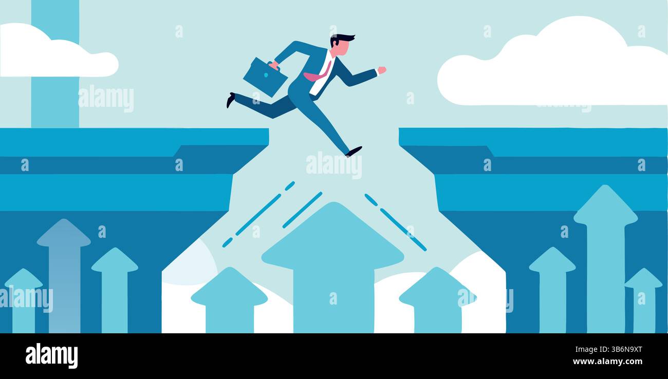 Businessman Jumping Over Gap with Briefcase Vector Illustration Stock ...
