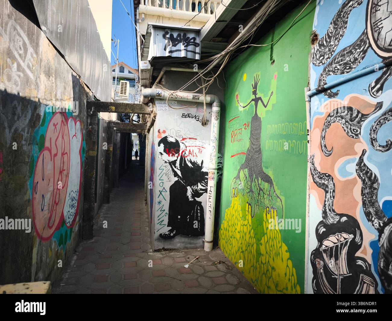 Some mural works in the corner of a narrow alley in the city Stock ...