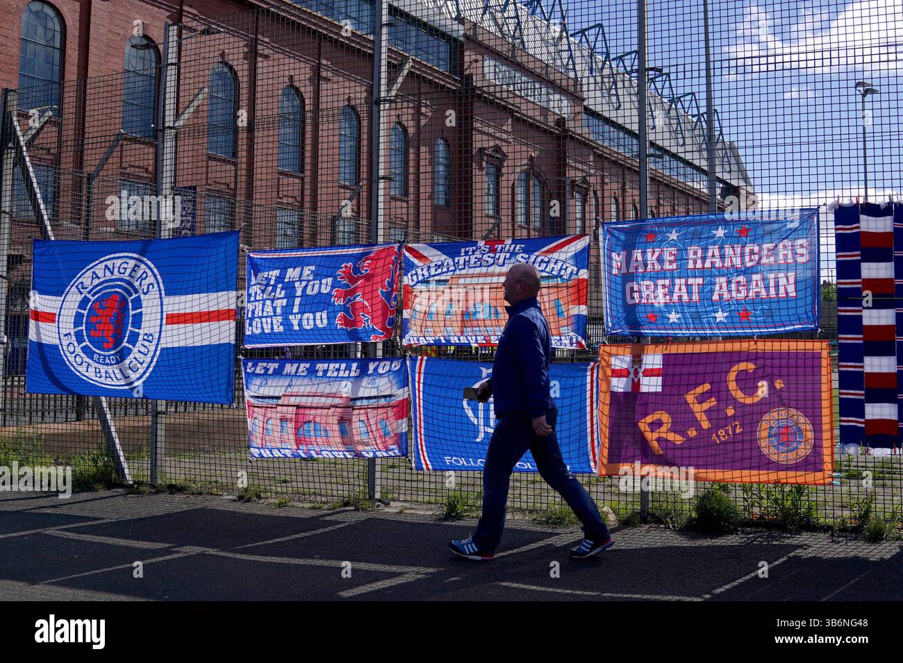 Rangers flags on sale as fans arrive early before the William Hill ...