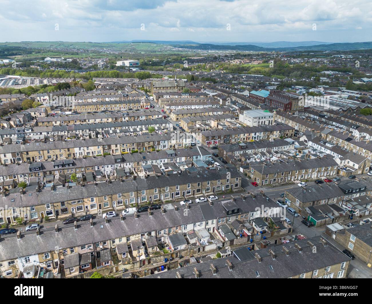 aerial view of Victorian terraced housing in Accrington, Lancashire ...