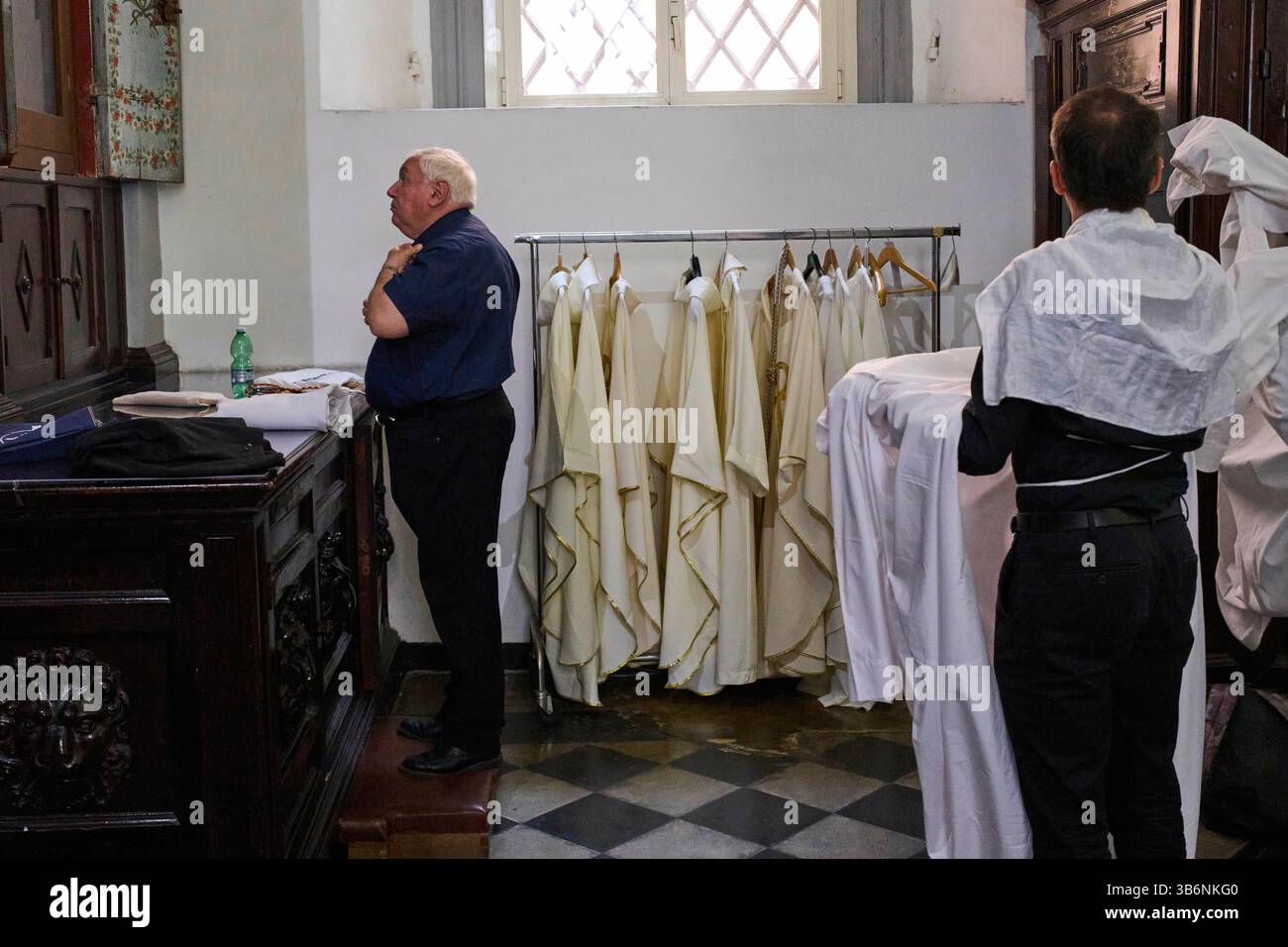 Cardinal Jean-Marc Aveline prepares in the sacristy of Santa Maria ai ...