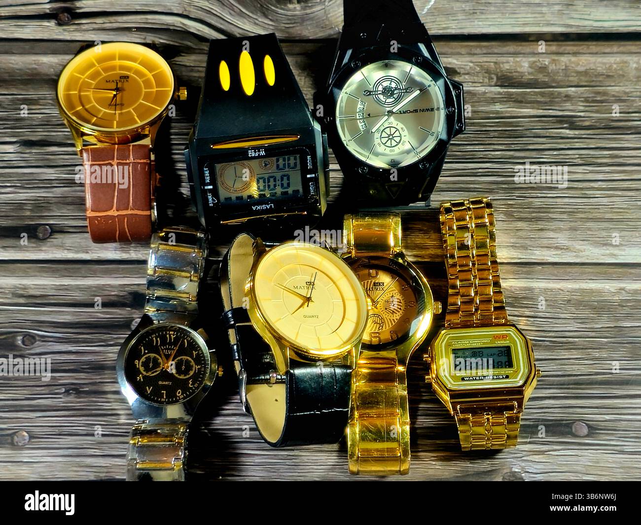 Cairo, Egypt, June 30 2024: Men various types of hand watches with ...