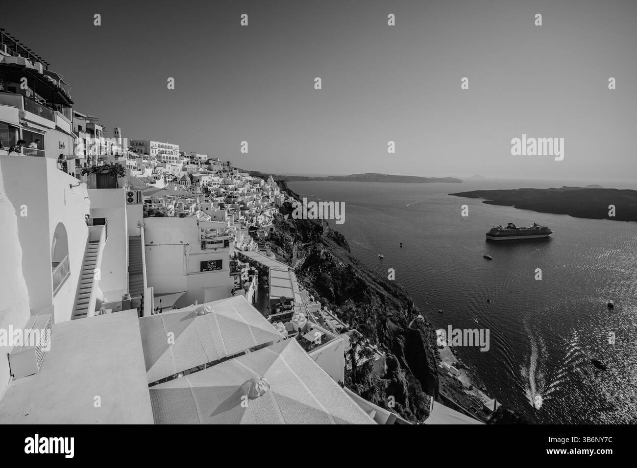 Santorini, Greece - August 31, 2024 : Panoramic view of Fira village ...
