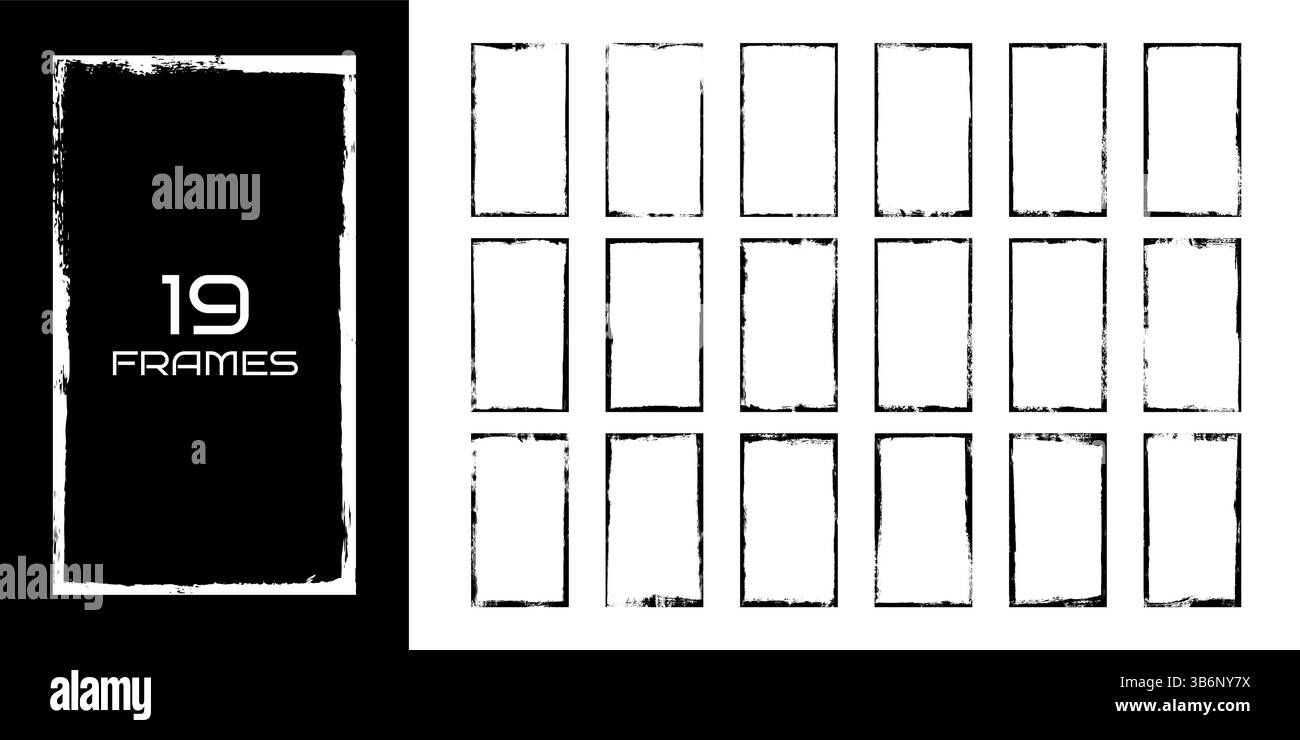 Vector illustration. Set of 19 frames in grunge style. Dirty borders ...