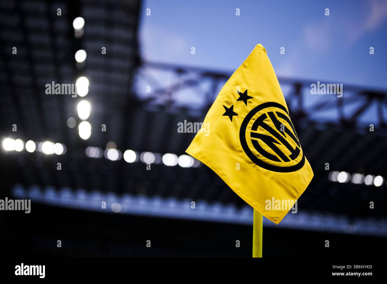 Milan, Italy. 3 May 2025. A corner flag bearing the logo of FC ...