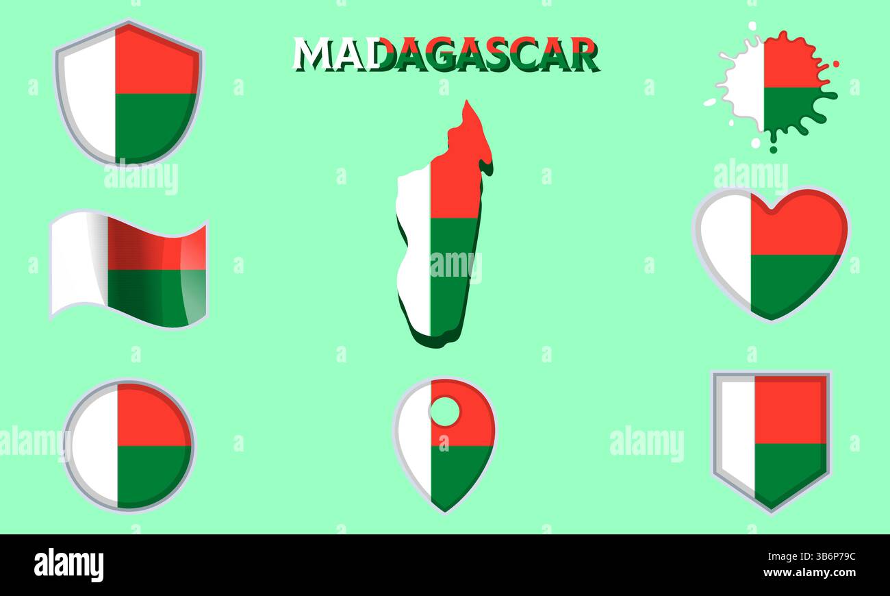 Collection of flags and coats of arms of Madagascar in flat style with ...