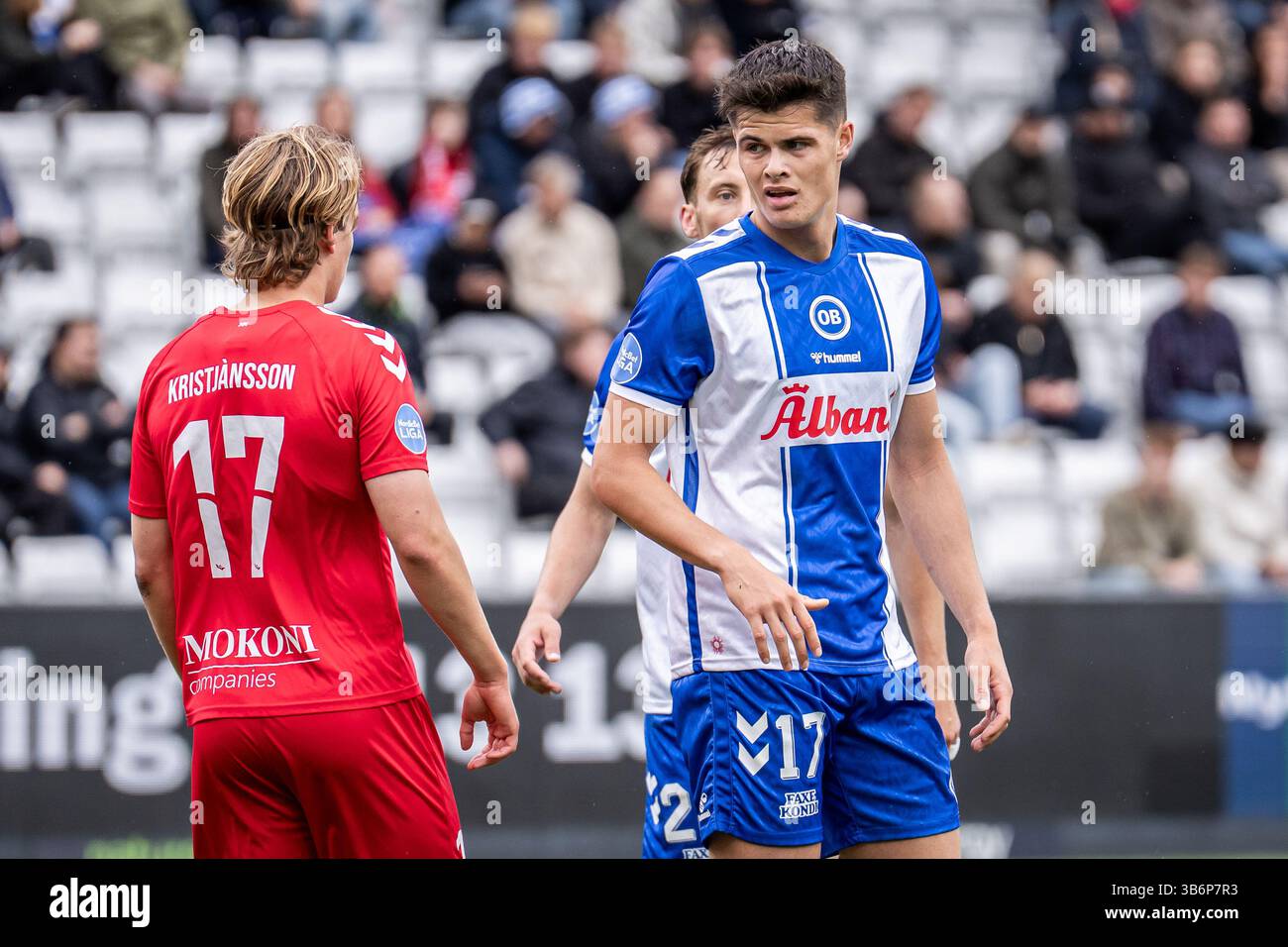 Odense, Denmark. 03rd May, 2025. Luca Kjerrumgaard (17) of Odense BK ...