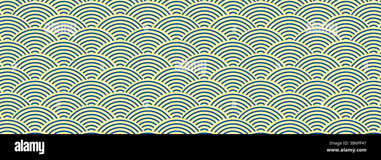 Traditional Japanese Seigaiha wave pattern vector background in blue ...