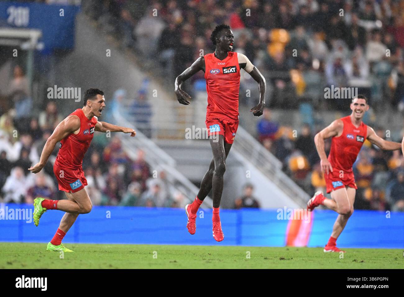 Brisbane, Australia. 04th May, 2025. Mac Andrew of the Suns reacts ...