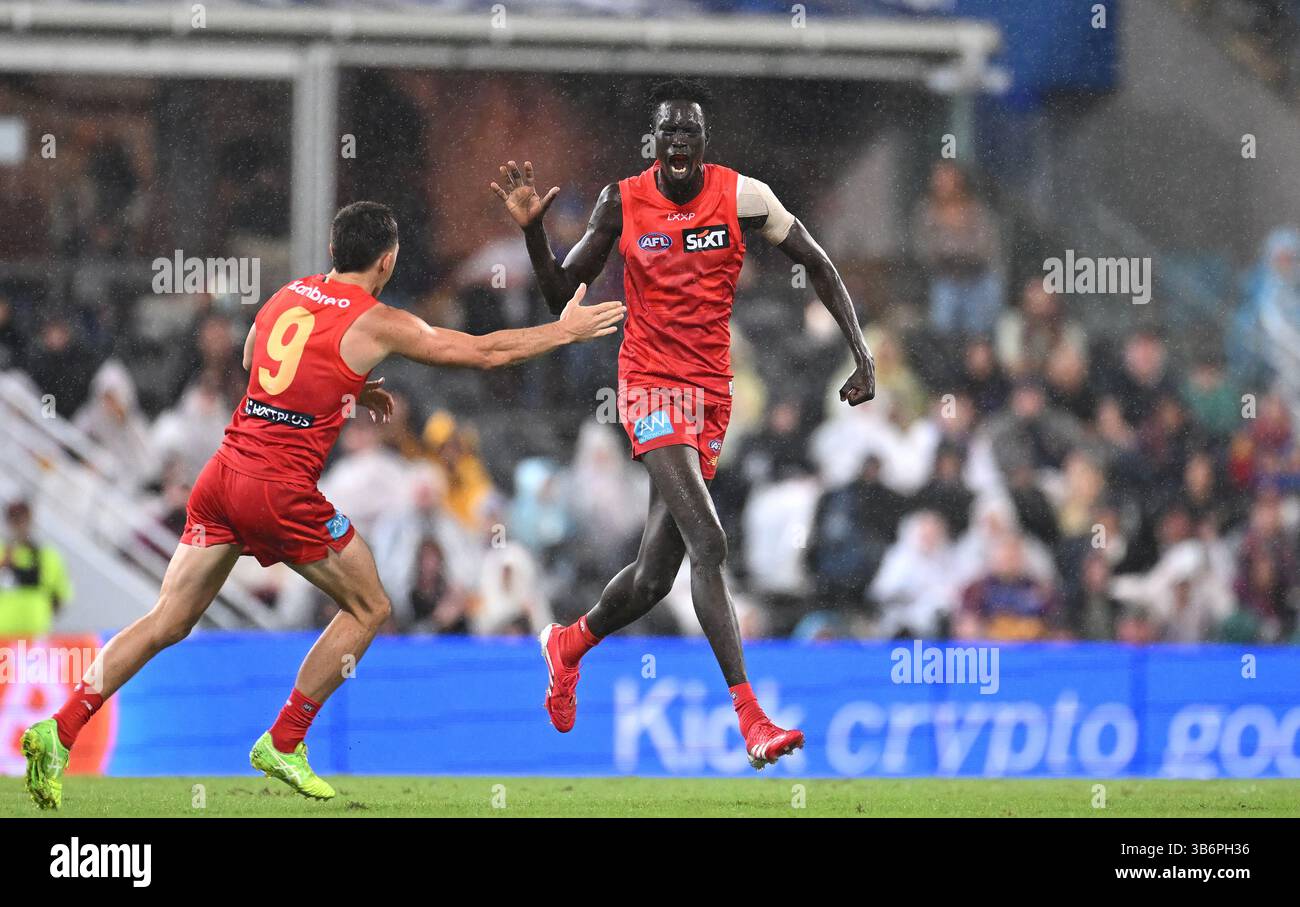 Brisbane, Australia. 04th May, 2025. Mac Andrew of the Suns reacts ...