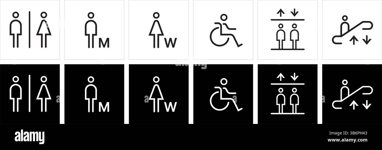 Modern vector pictogram icons for restroom, men, women, disabled access ...