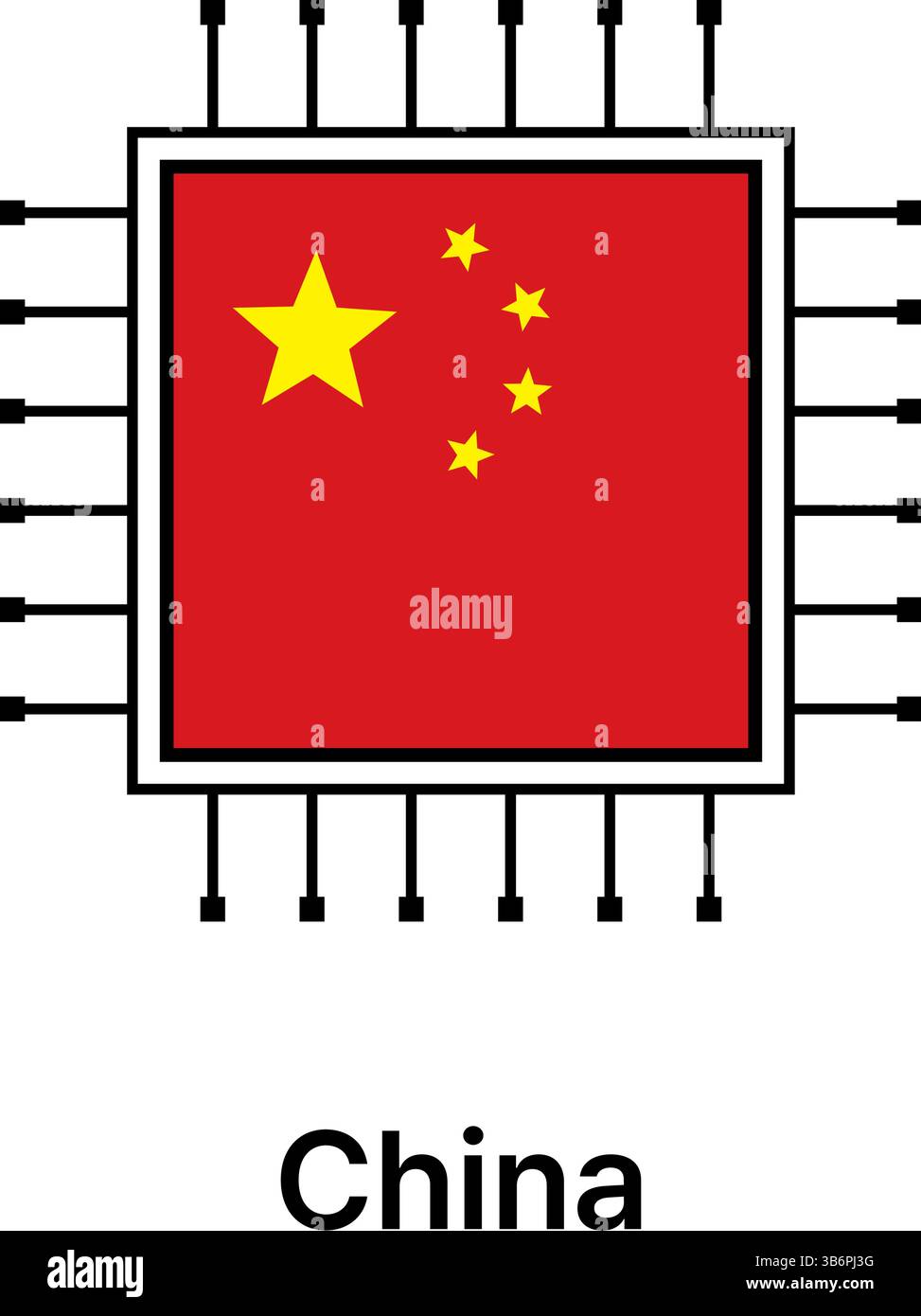 Vector illustration set of AI microchips, CPU processor icons with flag ...