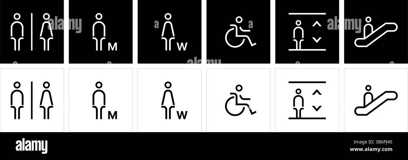 Modern vector pictogram icons for restroom, men, women, disabled access ...
