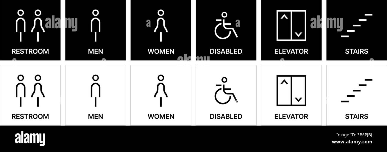 Modern vector pictogram icons for restroom, men, women, disabled access ...