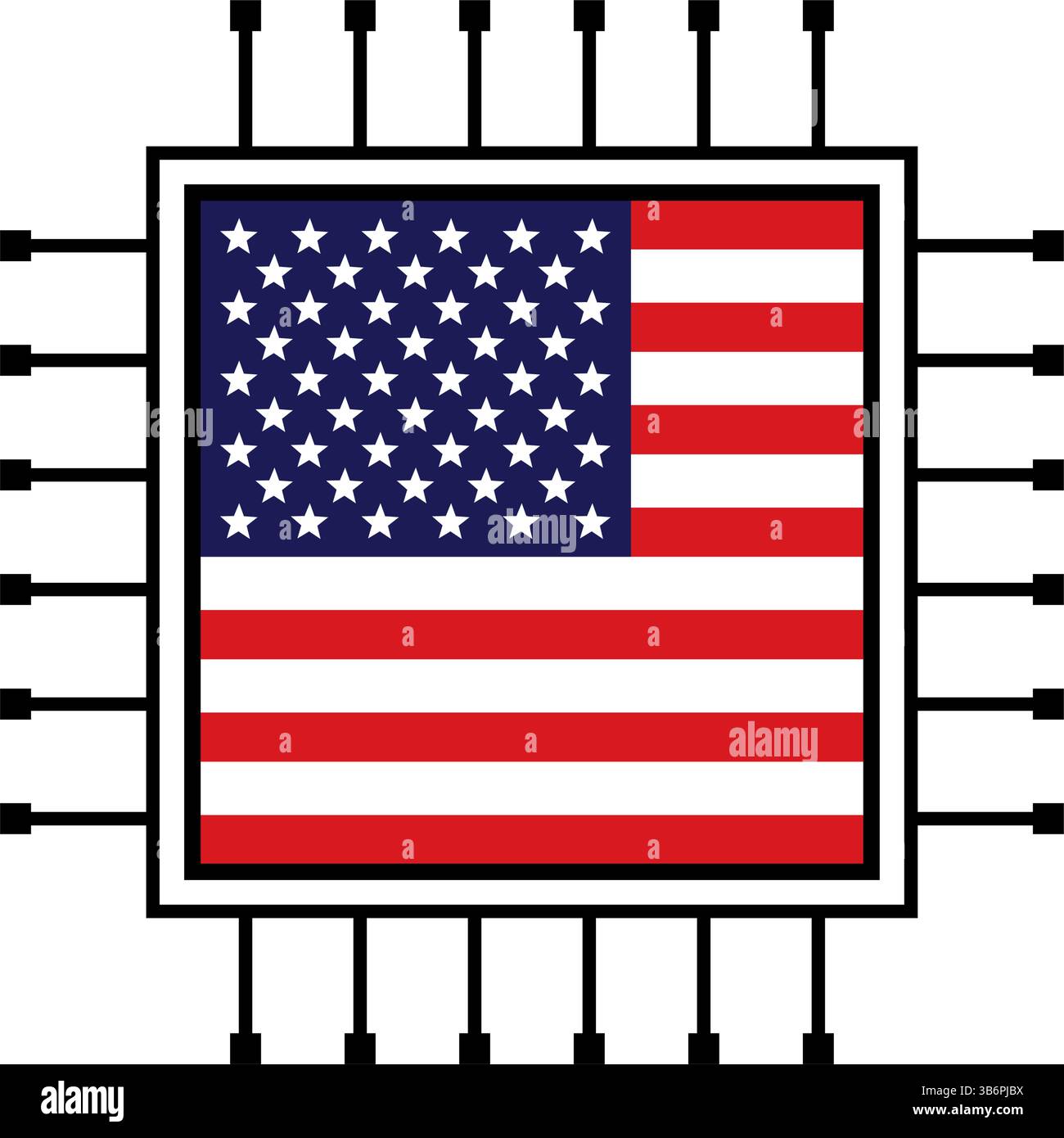 Vector illustration set of AI microchips, CPU processor icons with flag. Technology for ...