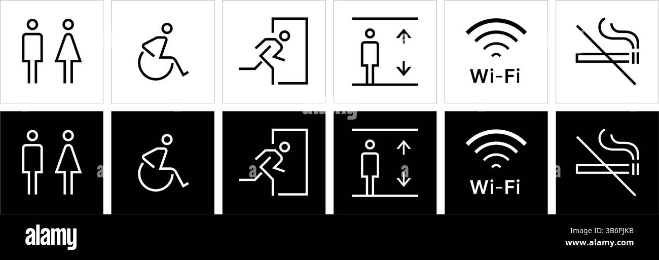 Modern vector pictogram icons for restroom, men, women, disabled access ...