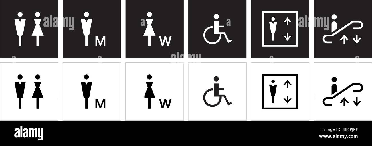 Modern vector pictogram icons for restroom, men, women, disabled access ...