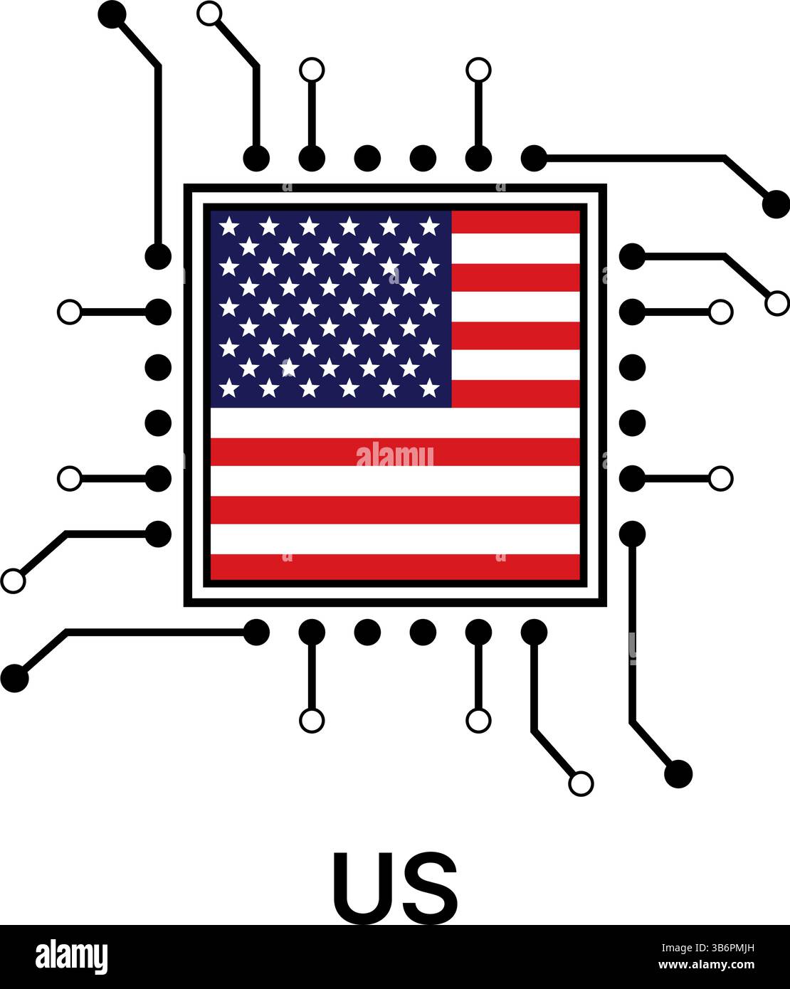 Vector Illustration Set Of Ai Microchips Cpu Processor Icons With Flag