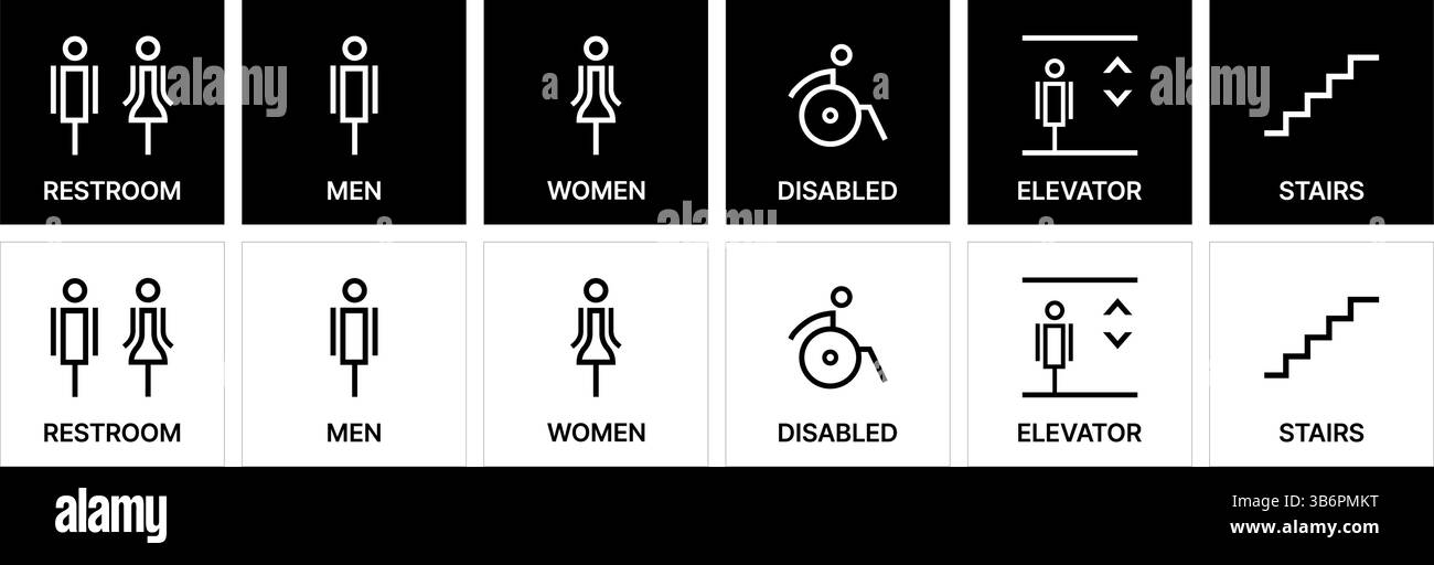 Modern vector pictogram icons for restroom, men, women, disabled access ...