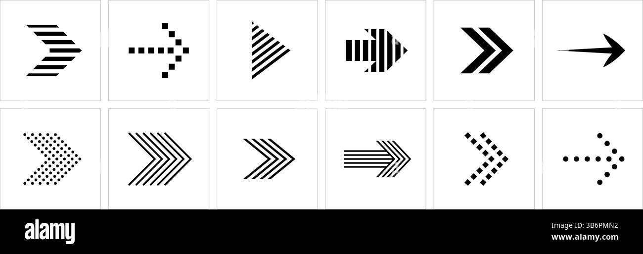 A diverse collection of twelve distinct arrow icons, presented in a ...