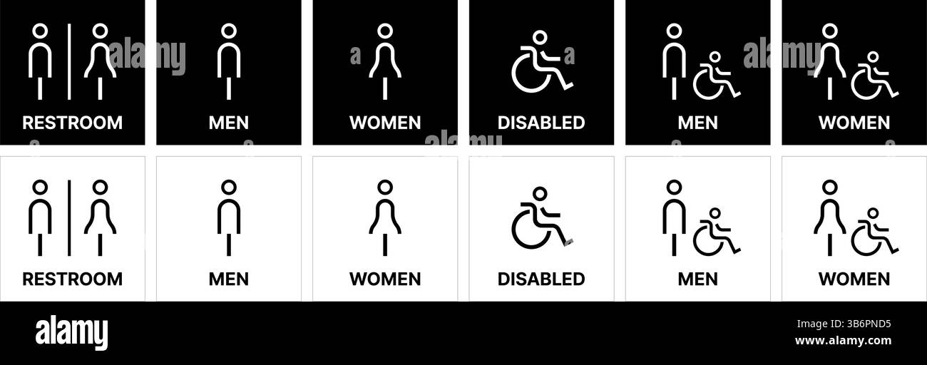 Public restroom pictogram vector icons for men, women, disabled access ...