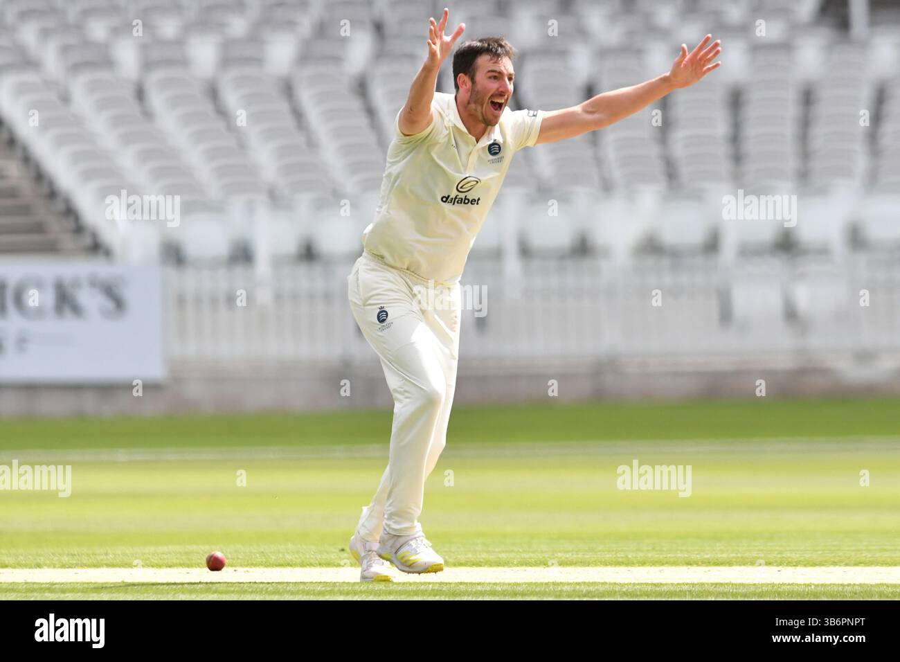 London, England. 4th May 2025. Toby Roland-Jones appeals during day ...