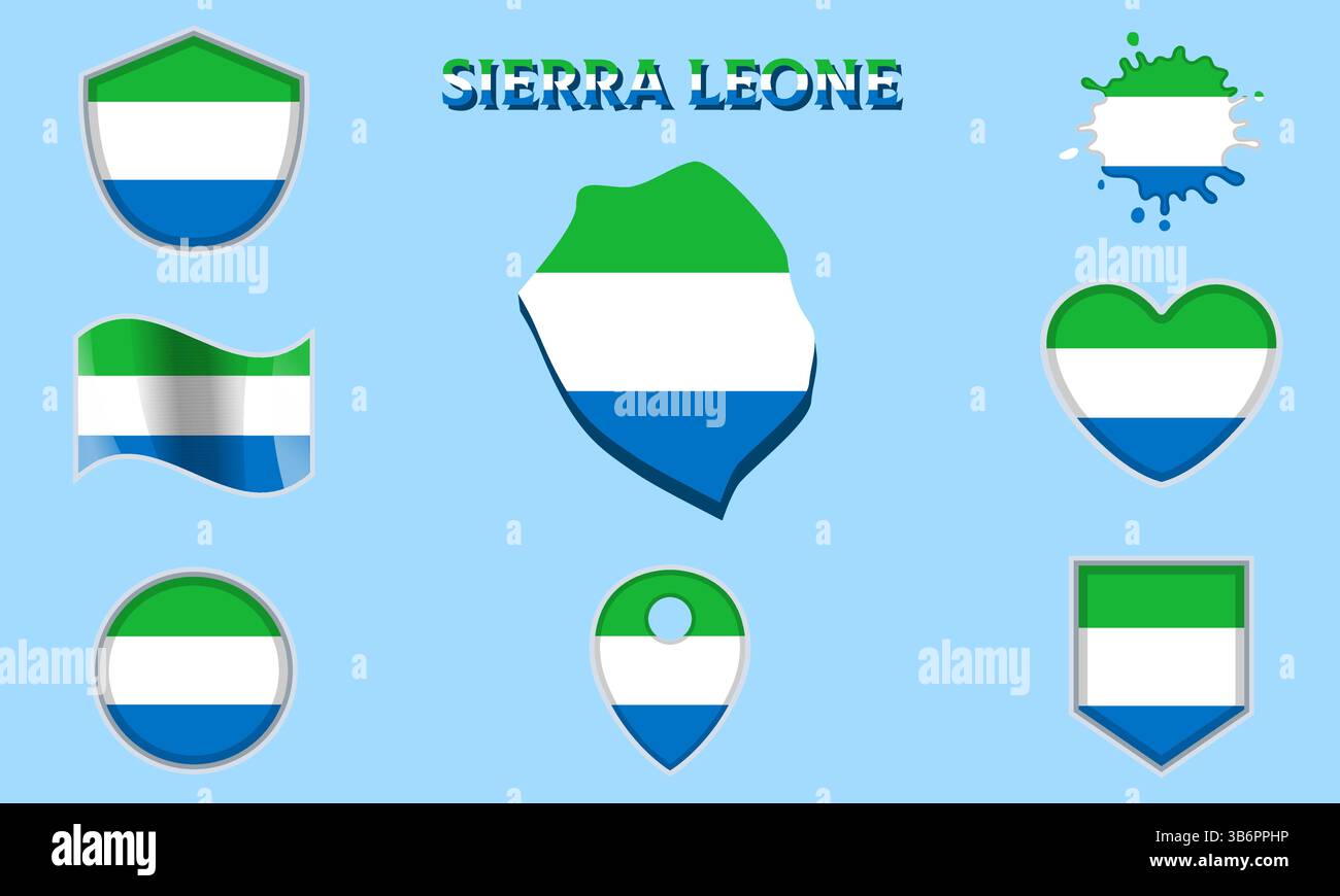 Collection of flags and coats of arms of Sierra Leone in flat style ...