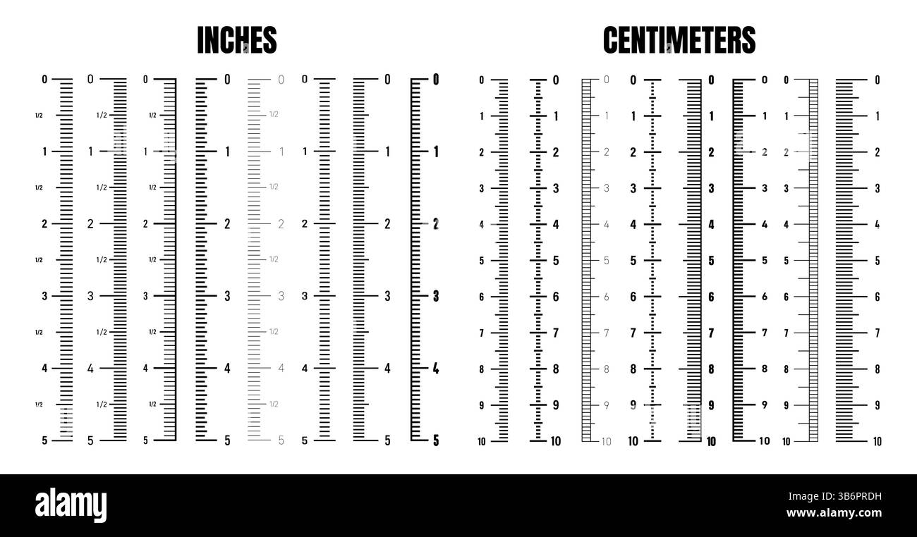 Vertical centimeter and inch scale for measuring length or height ...