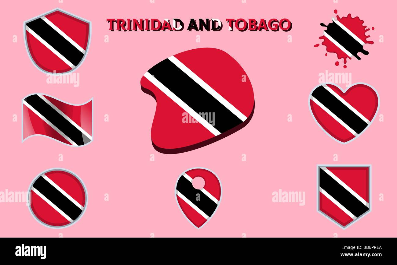 Collection of flags and coats of arms of Trinidad and Tobagoin flat ...