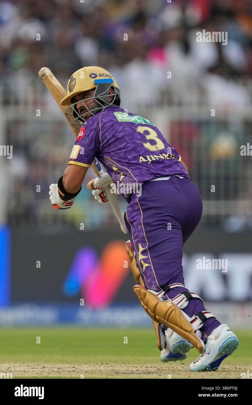 Kolkata Knight Riders' captain Ajinkya Rahane bats during the Indian ...