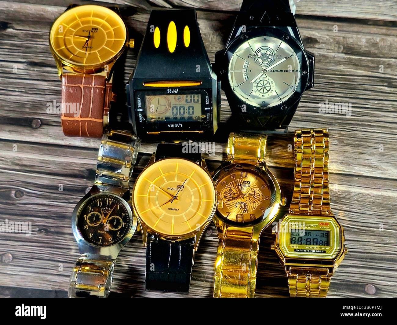 Cairo, Egypt, June 30 2024: Men various types of hand watches with ...