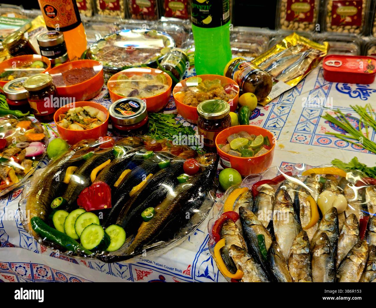 Cairo, Egypt, April 20 2025: Smoked salty Herring forage fishes and ...