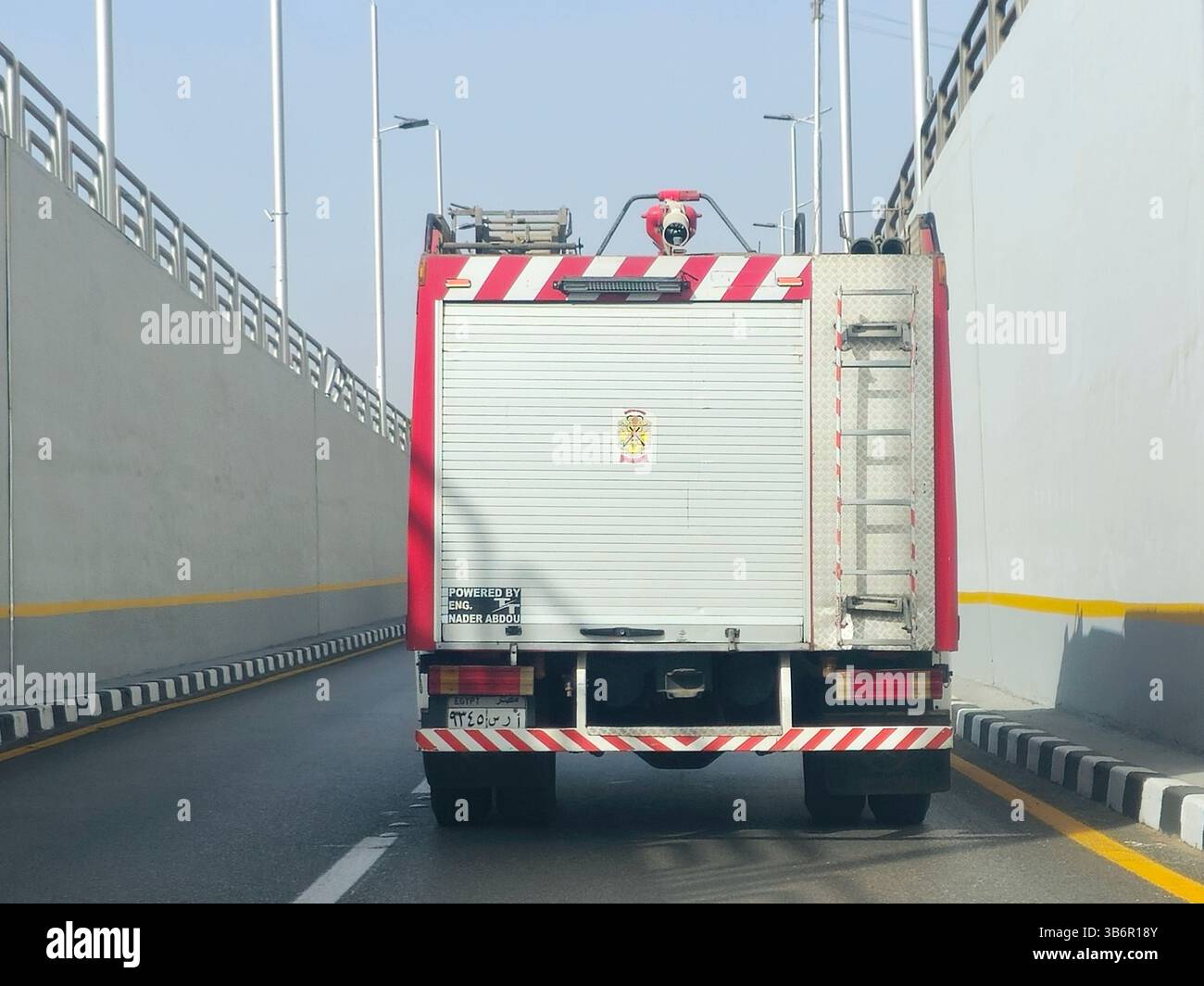 Cairo, Egypt, April 22 2025: A fire truck on the way for civil ...