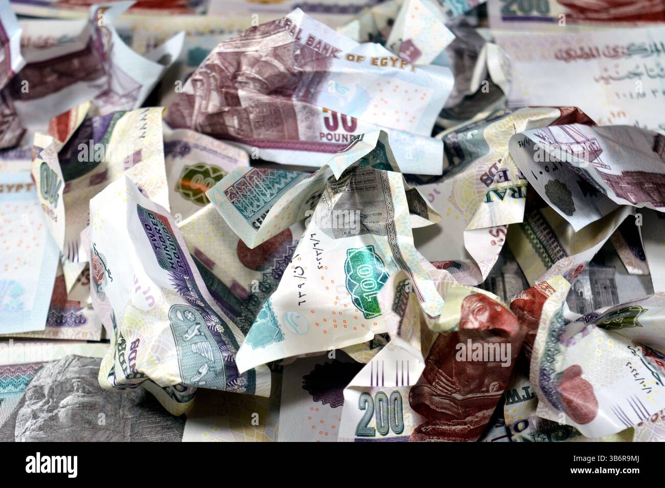 crumpled Egyptian money pounds EGP LE banknotes of different value ...