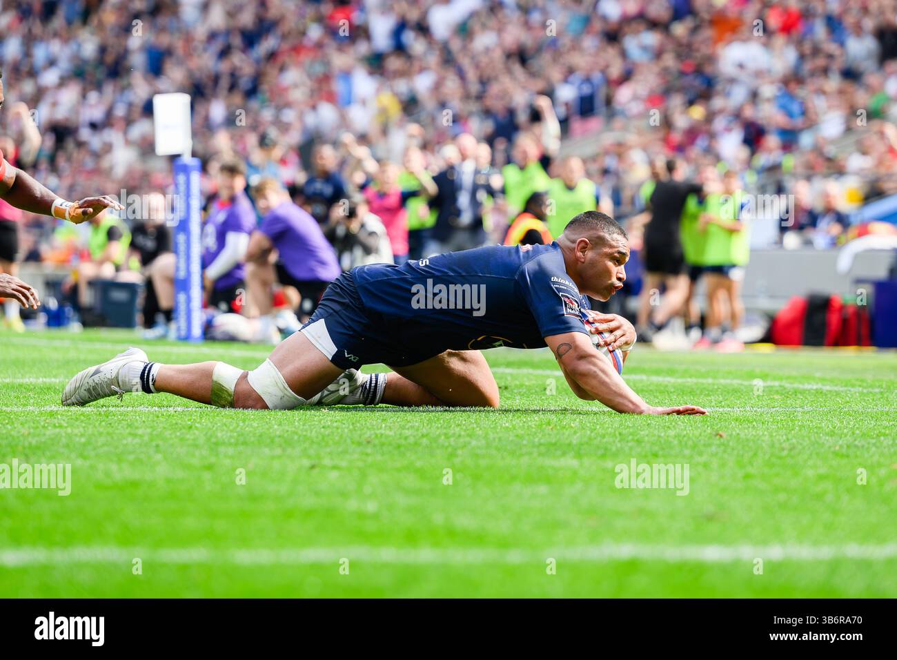 LONDON, UNITED KINGDOM. 03, May 25. Llogs Sam Matavesi Lyon scores a ...