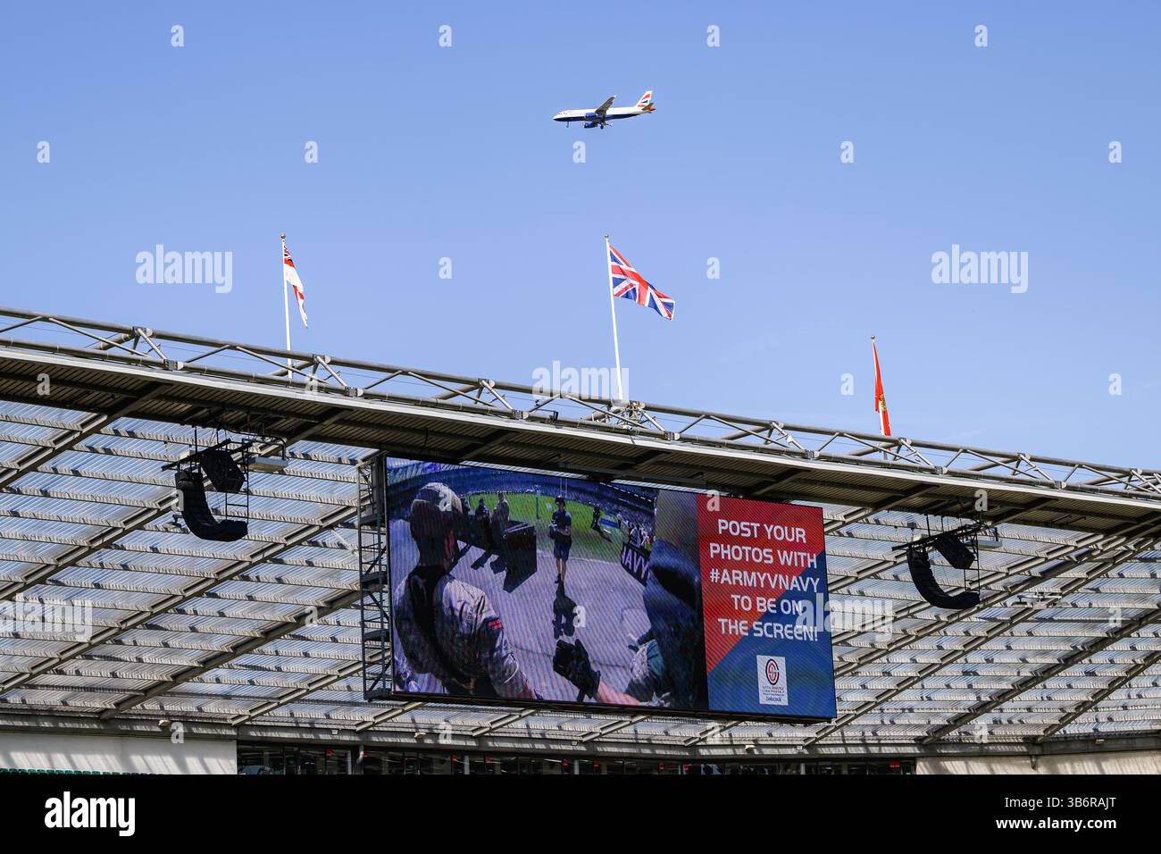 LONDON, UNITED KINGDOM. 03, May 25. A British Air plane flies over the ...