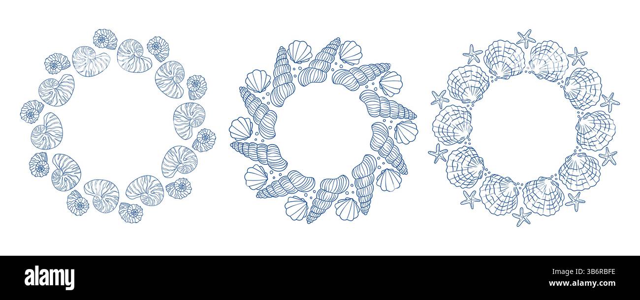 Decorative design featuring a cowrie shell surrounded by starfish in a ...