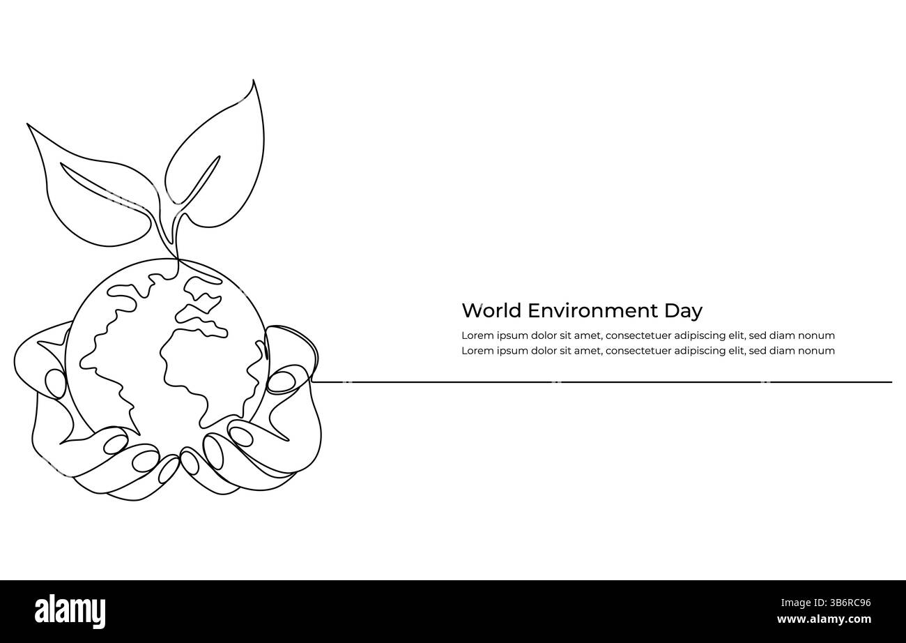 Continuous Line Drawing of Environmental Protection Icon. World ...