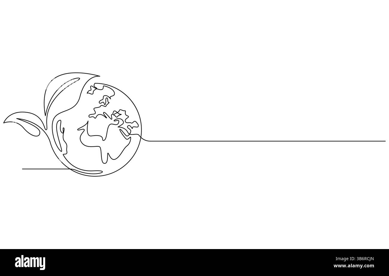 Continuous Line Drawing of Environmental Protection Icon. World ...