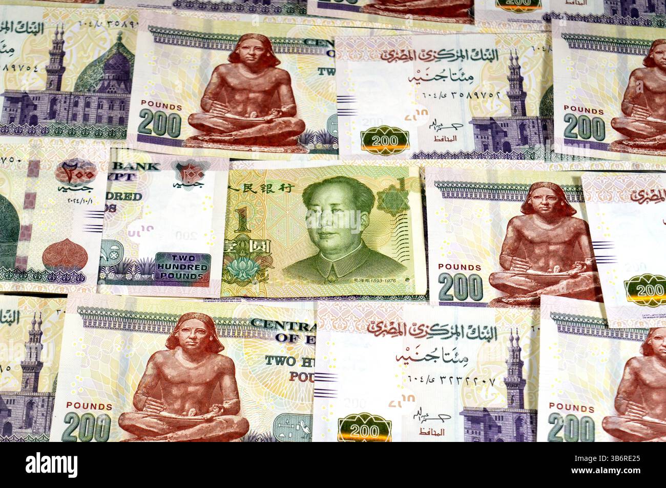Chinese Yuan cash money bill banknote and Piles and Stacks of Egypt ...