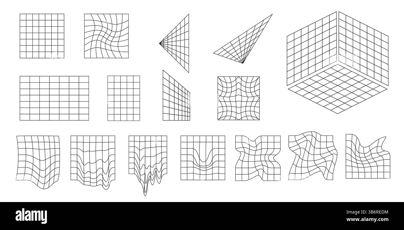 Vector illustration. Set of simple grids: isometric, distorted ...