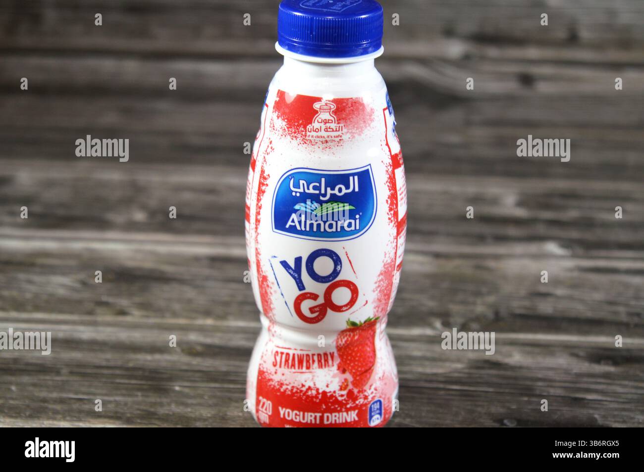 Cairo, Egypt, April 3 2025: Strawberry Almarai Yo Go Yogurt drink with ...