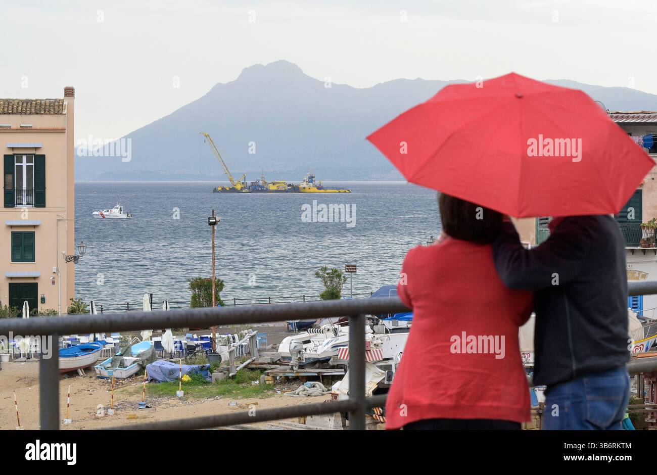 ITALY, Sicily, bay of Porticello, dutch crane ship Hebo Lift for ship ...