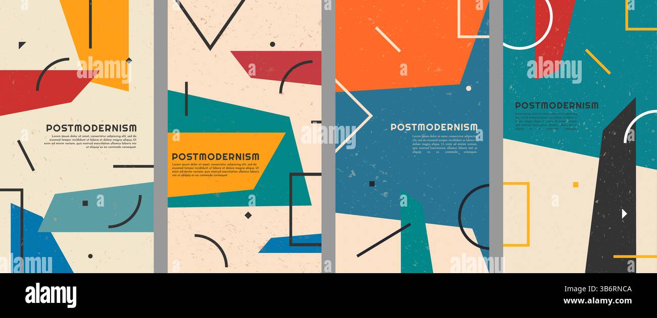 Vector illustration. Geometric shapes and lines composition backgrounds set. Dynamic abstract ...