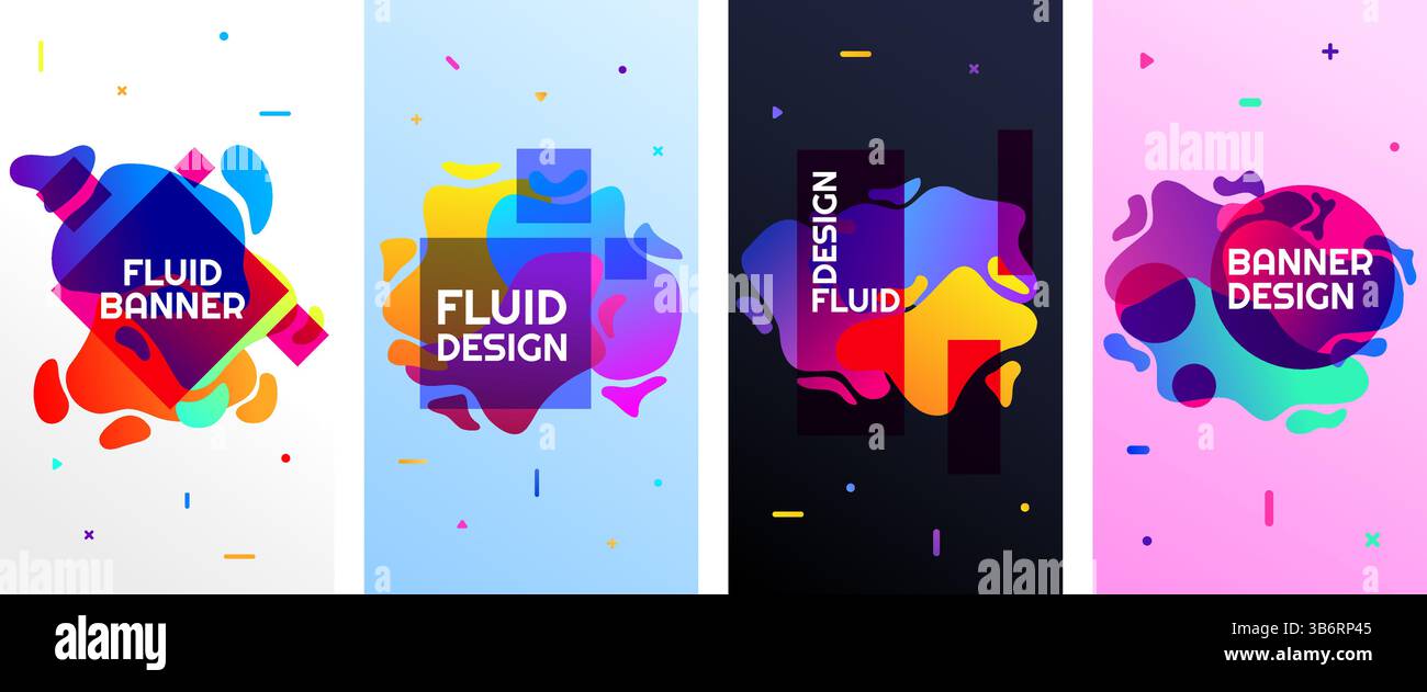 Vector illustration. Abstract liquid shape banner set. Twisted shapes ...